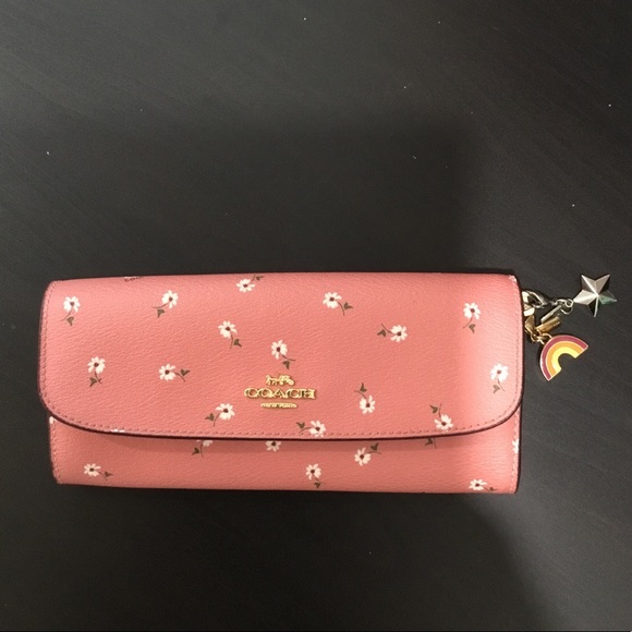 Coach | Accessories | Coach Pink Floral Wallet With Keycharm | Poshmark